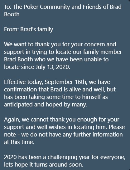 Brad Booth Alive and Safe After Two Months Missing